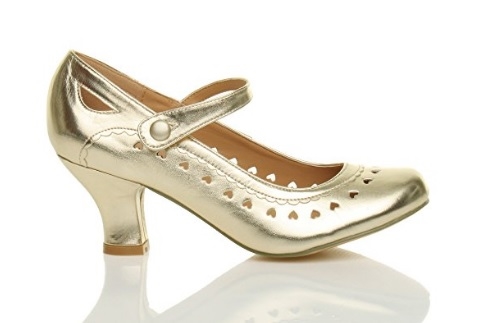 Vintageinspireret hjertesko; Heartly guld med mange små hjerter