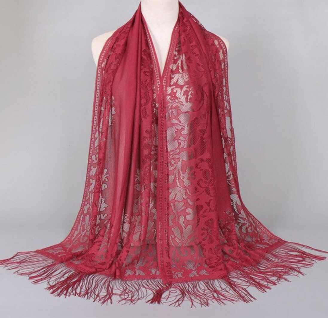 Sjal - Fint vintageinspireret sjal, vinrødt